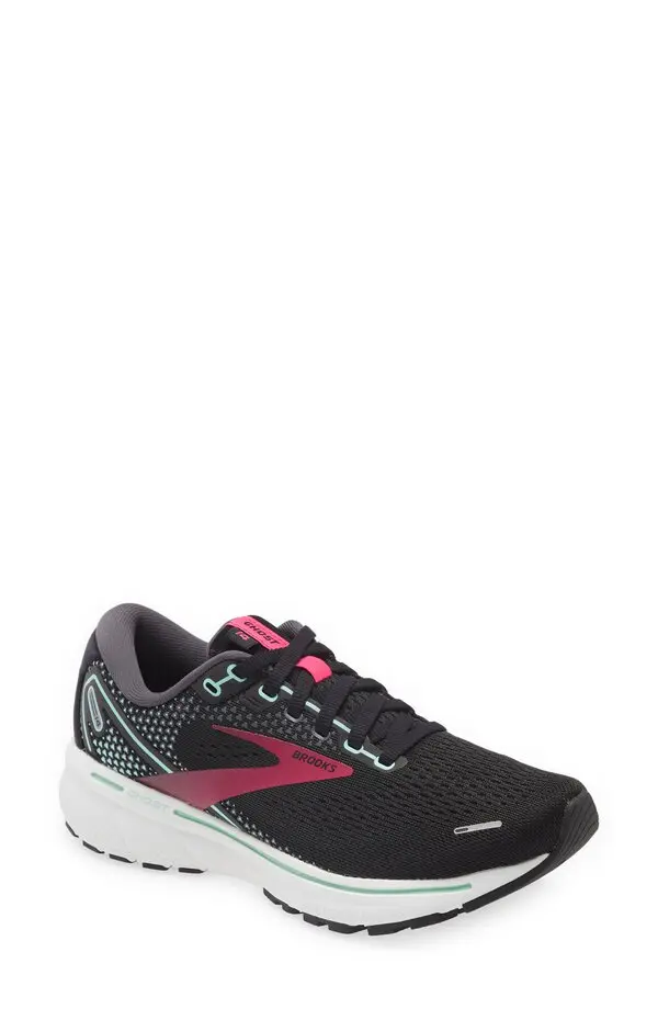Brooks Ghost 14 Running Shoe In Black/pink/yucca Black/ Pink/ Yucca